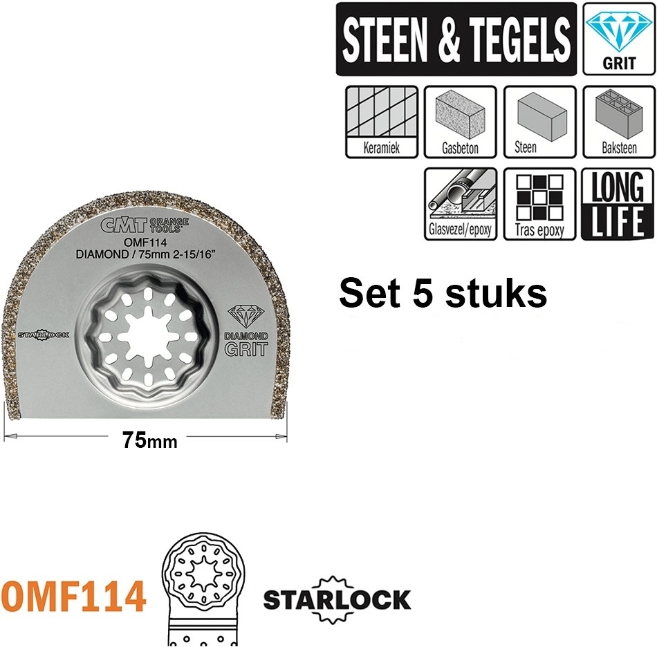 CMT OMF114-X5 Ronde Diamant grit Multitoolzaagblad 75 mm 5 Stuks